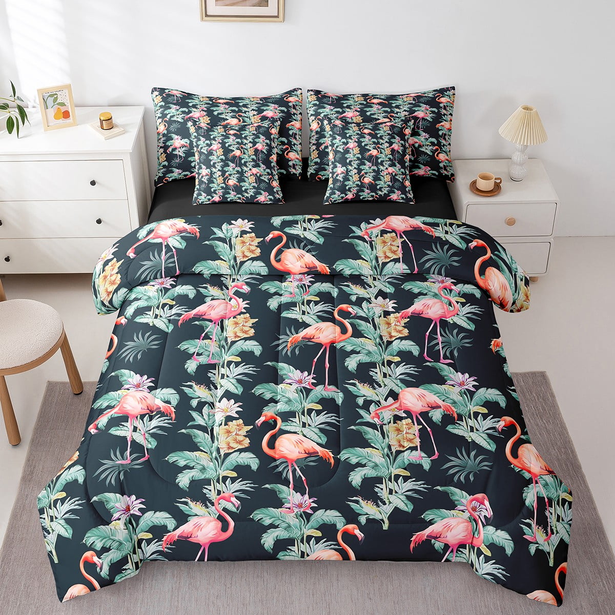 Erosebridal Cartoon Flamingo Bed in a Bag Queen size, Tropical Aniaml ...