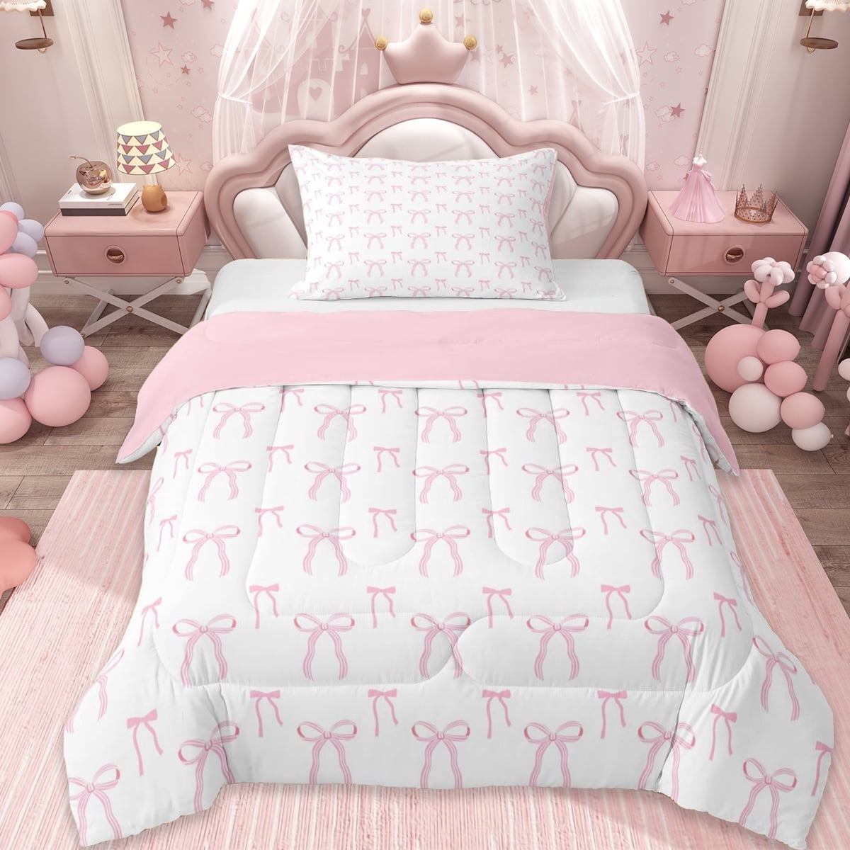 Erosebridal Girly Pink Bowknot Twin Comforter Sets For Kids,Cute Bows ...