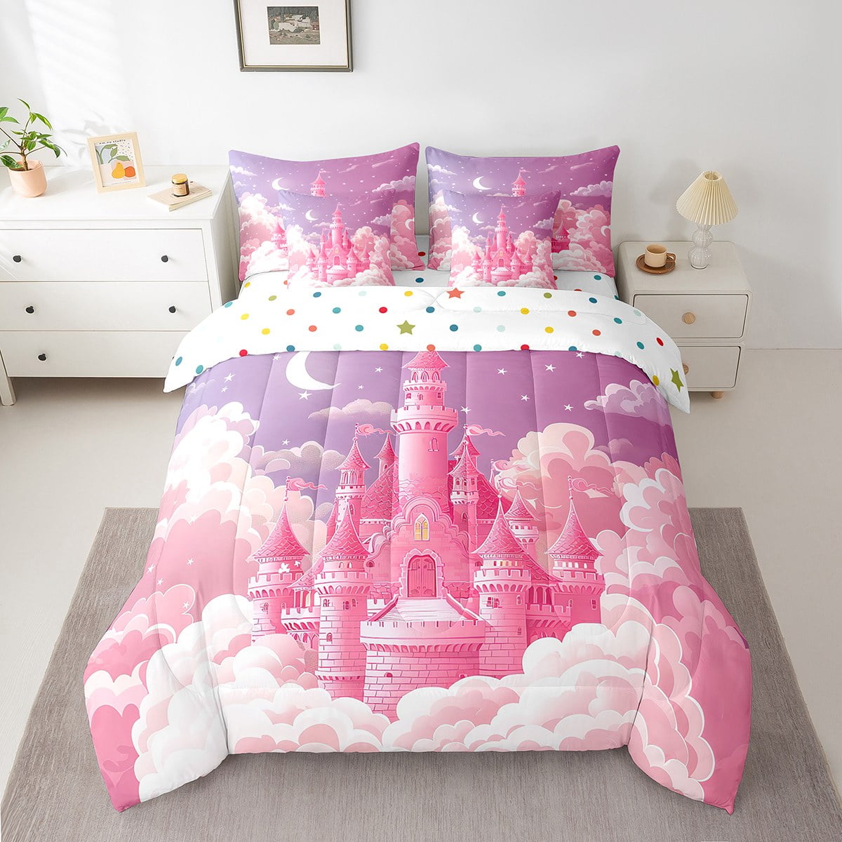 Erosebridal Girly Pink Castle Bedding Sets Queen Size, Fairy Tale ...
