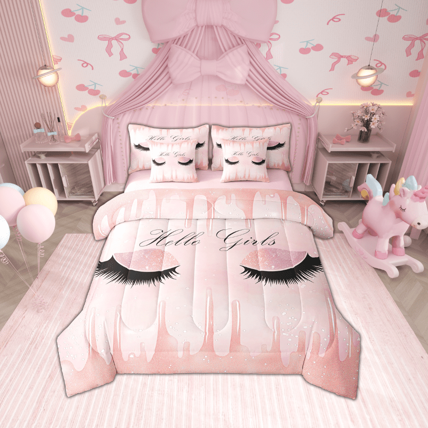 Erosebridal Girly Pink Eyelash Makeup Bedding Sets Full Size for Women ...