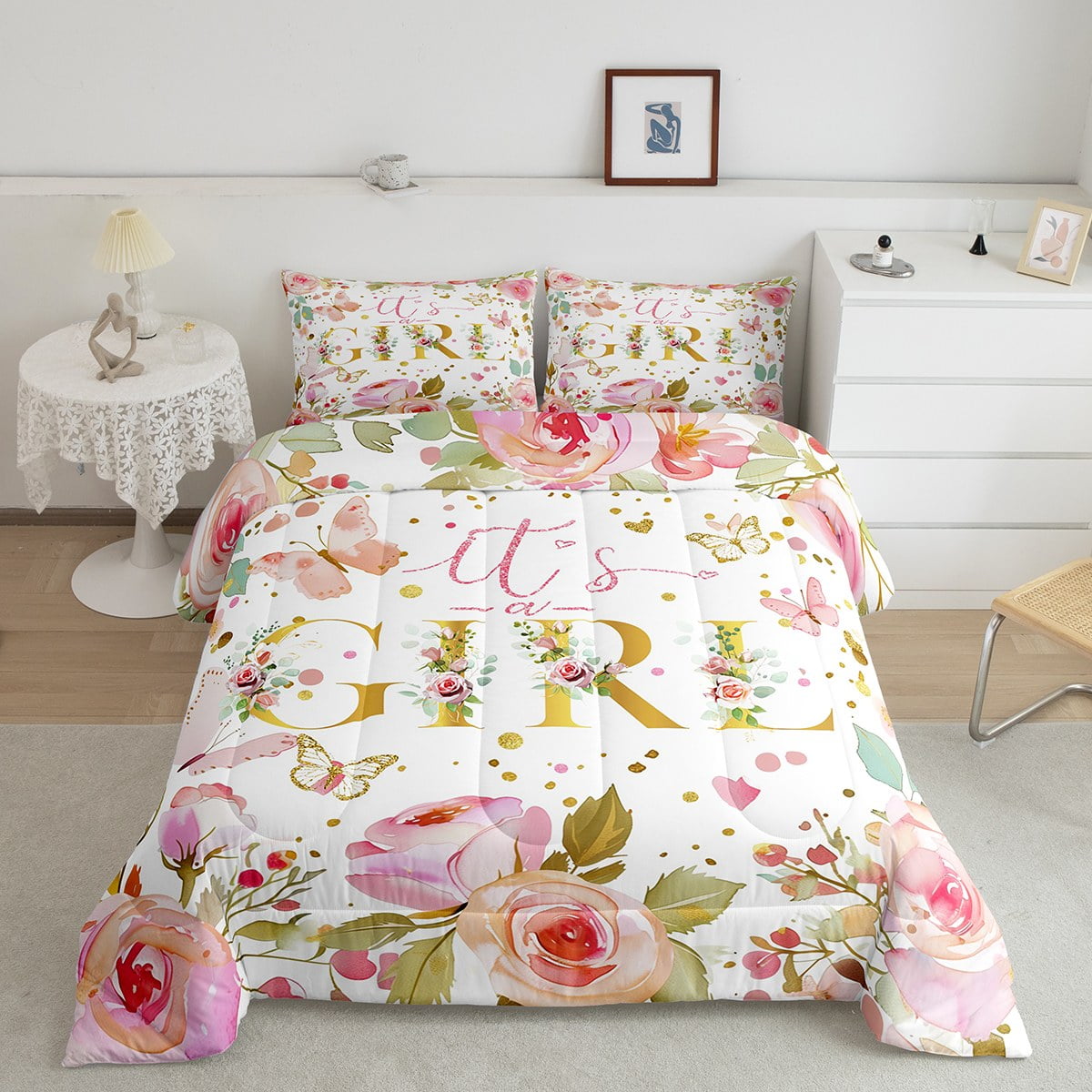 Erosebridal Girly Pink Rose Bedding King Comforter Set, Princess Down ...