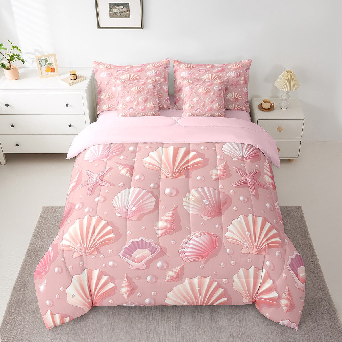 Erosebridal Girly Pink Seashell Bedding King Size, Pearl Bed in a Bag ...