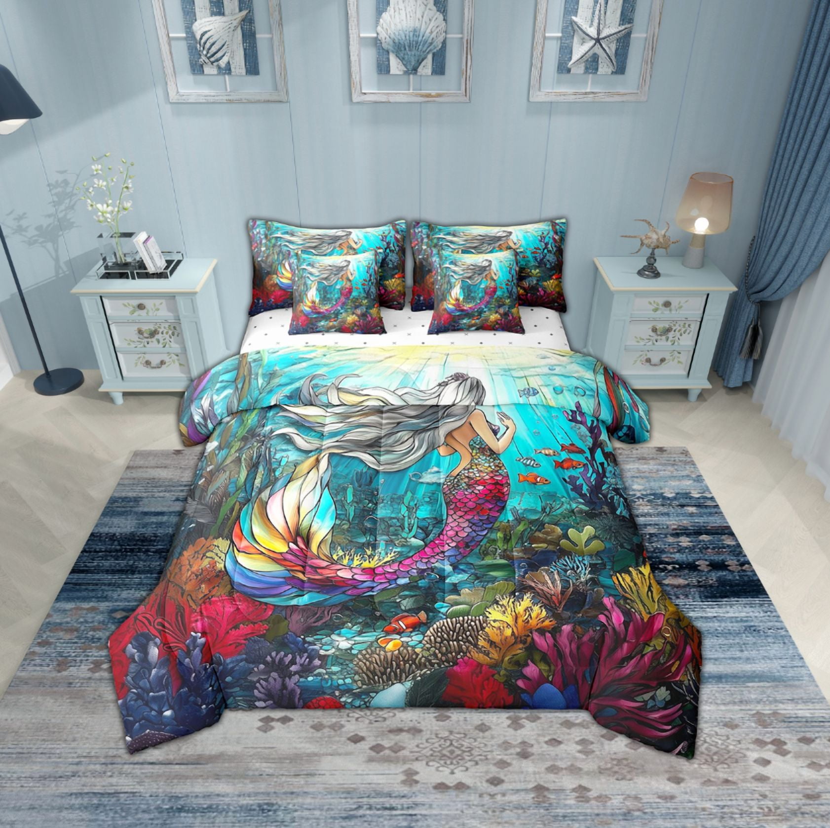 Erosebridal Princess Mermaid Bedding Sets Twin Size,Marine Animal ...