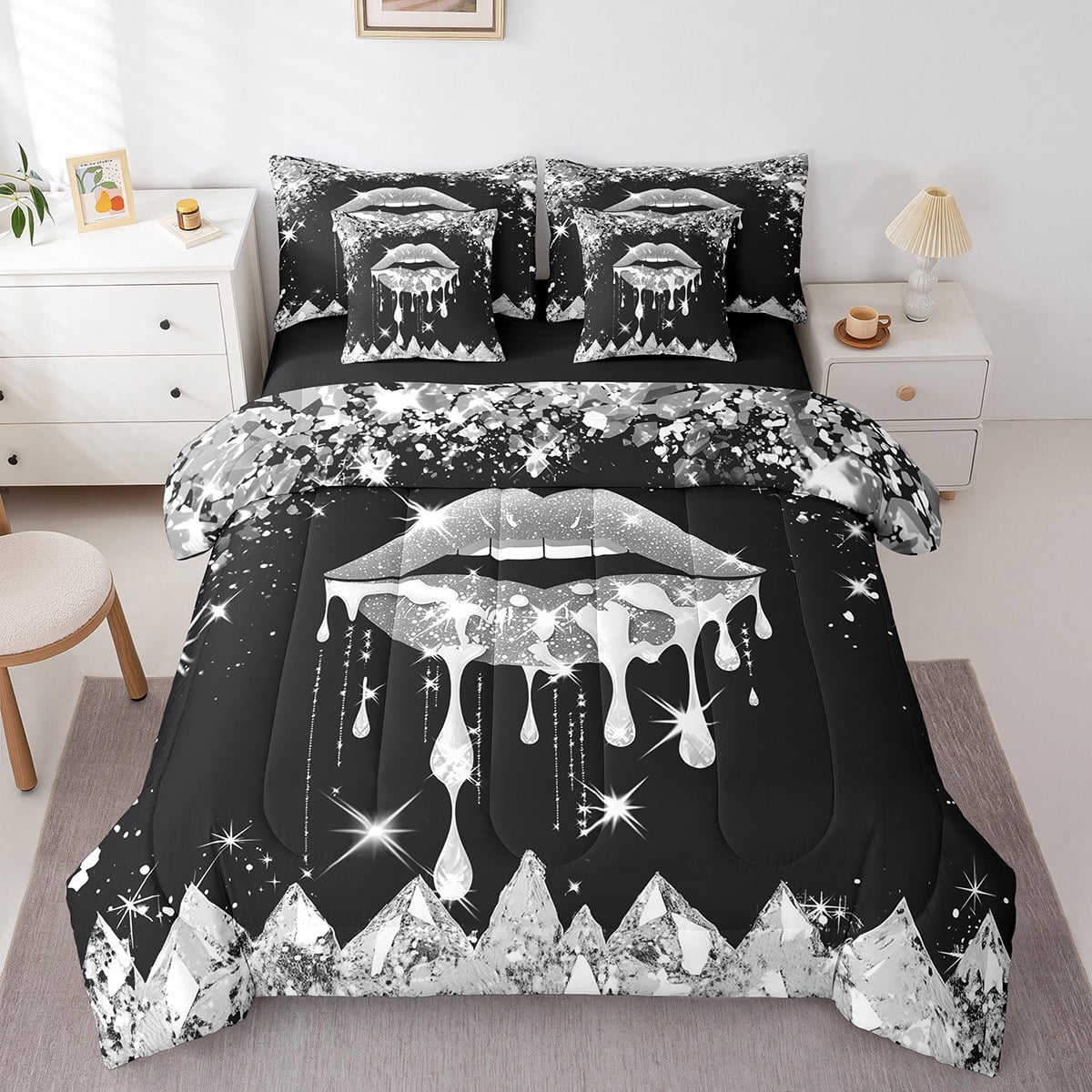 Erosebridal Glitter Lip Bed in a Bag Full size,Bling Crystal Bed Set ...
