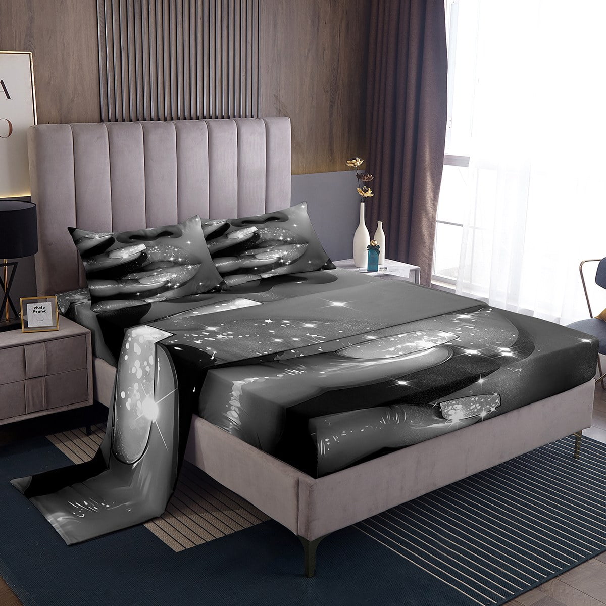 Erosebridal Glitter Lips Bed Sheets Set Queen Size,Bling Sparkling ...