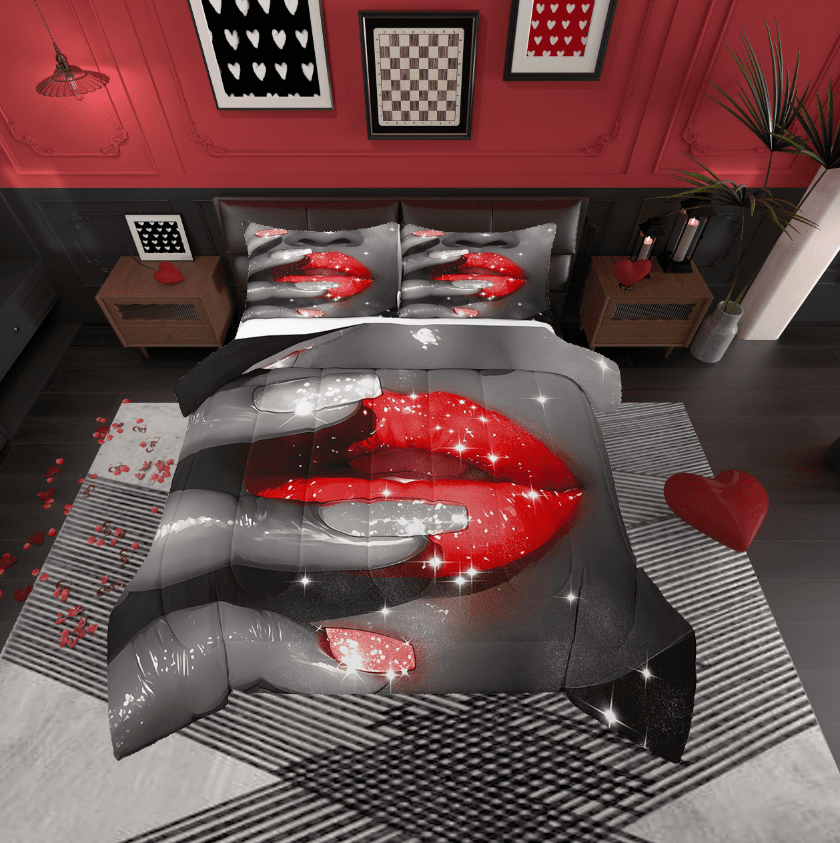 Erosebridal Glitter Lips Bedding Twin Comforter Set,Bling Sparkling ...