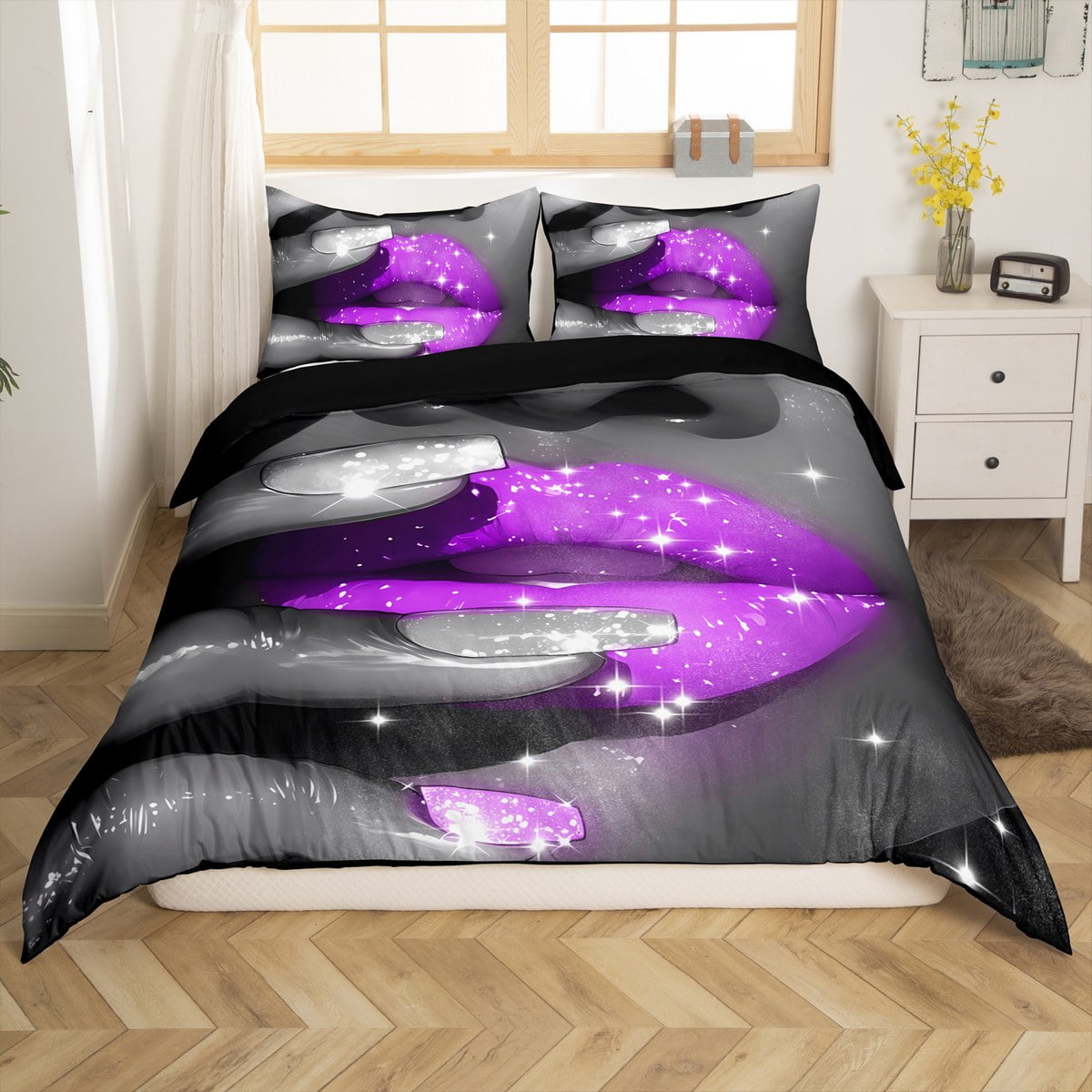 Erosebridal Glitter Lips Comforter Cover Twin,Bling Sparkling Bedding ...