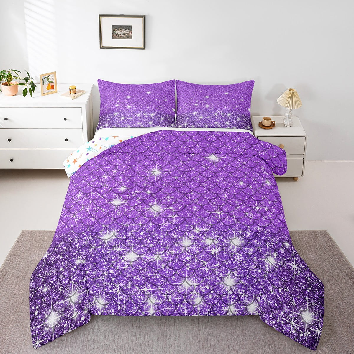 Erosebridal Glitter Stars Bedding Full Comforter Set, Mermaid Scale ...