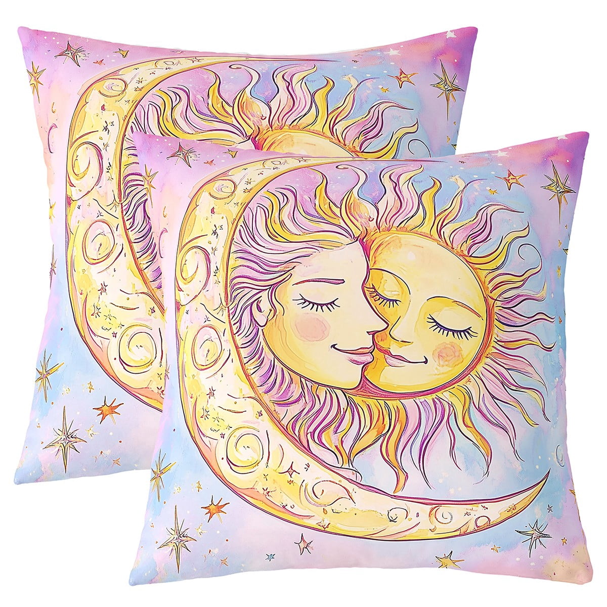Erosebridal Glitter Stars Cushion Covers for Sofa Set of 2,Sun Moon ...