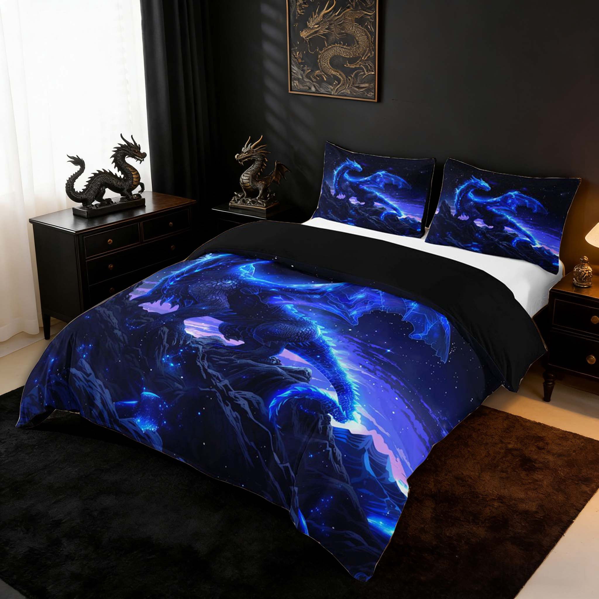 Erosebridal Glowing Starry Blue Dragon Duvet Cover Set for Boys and ...