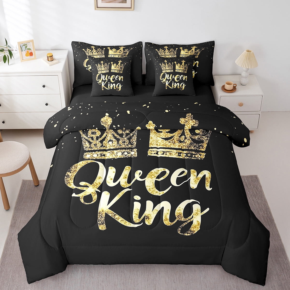 Erosebridal Gold Crown Bedding King Size for Couple, King King Bedding ...