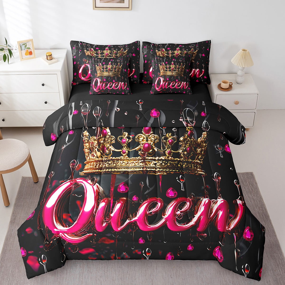 Erosebridal Gold Crown Bedding Sets King Size,Queen Print Comforter ...
