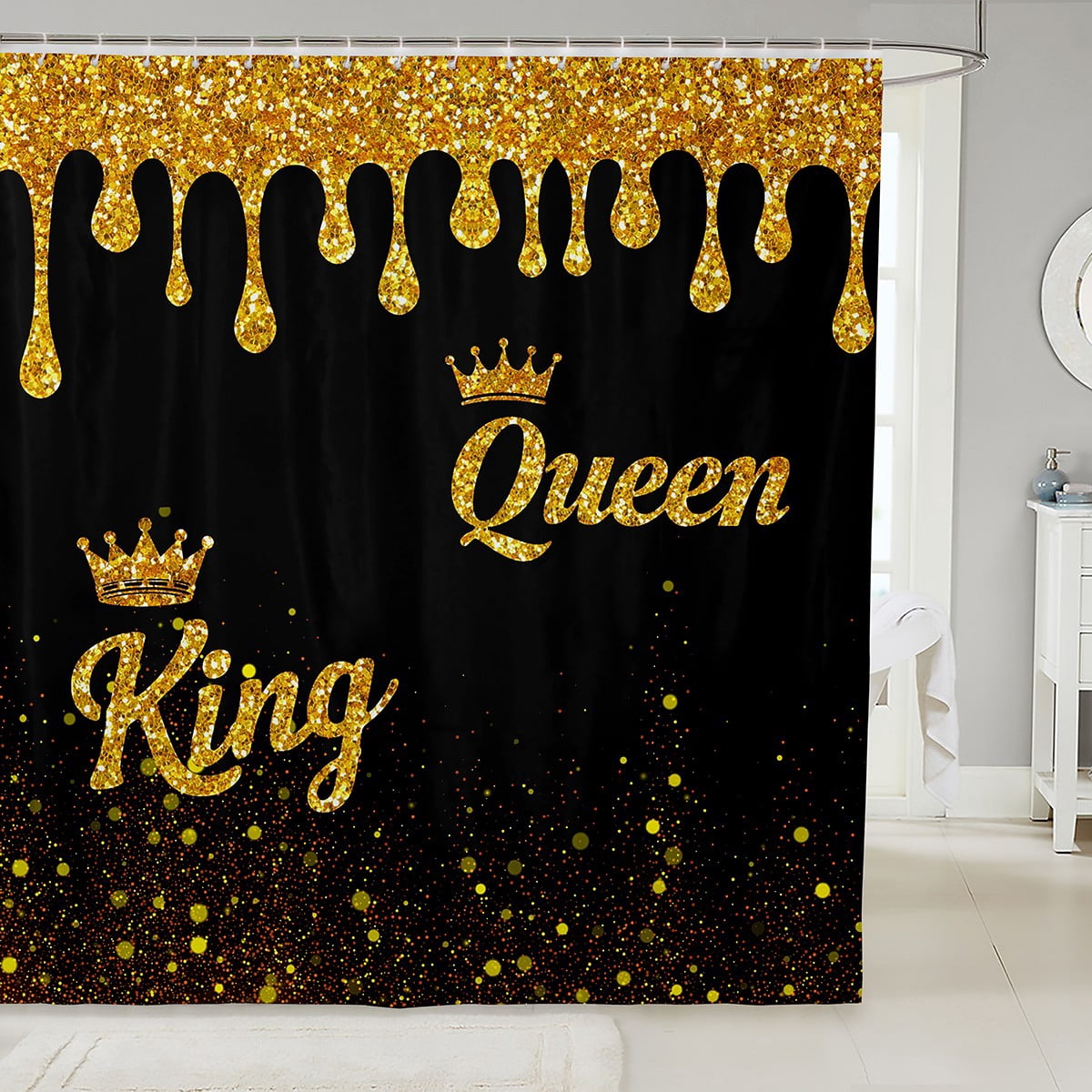 Erosebridal Gold Sequin Print Shower Curtain 72x72, Valentines Day Bath ...