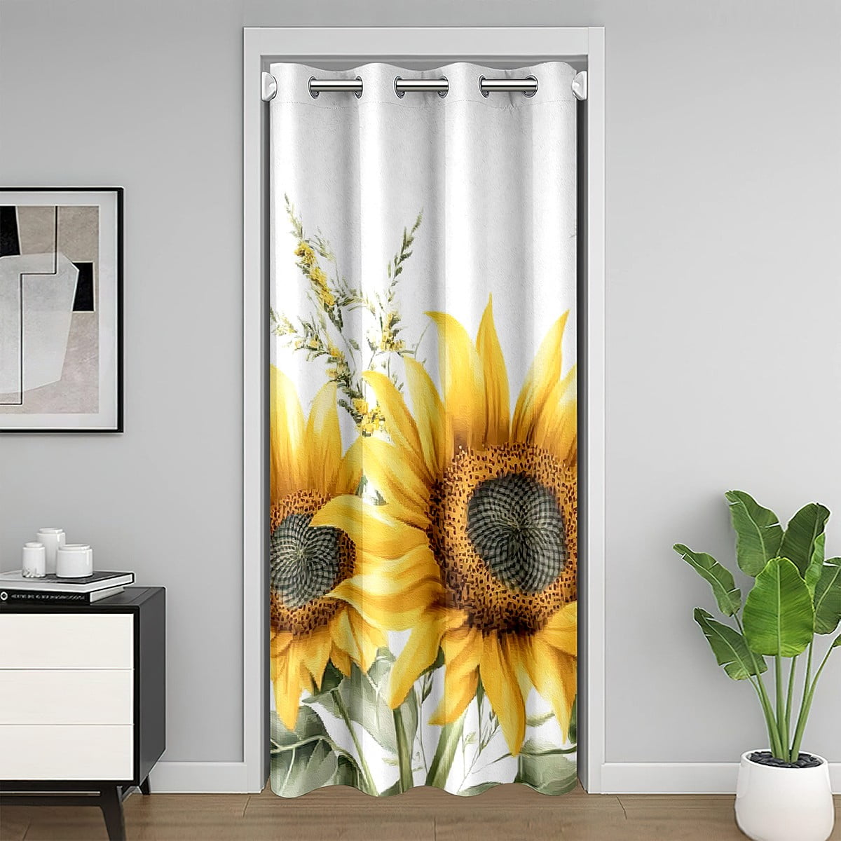 Erosebridal Gold Sunflower Door Curtain Panel 42x84, Botanical Floral ...