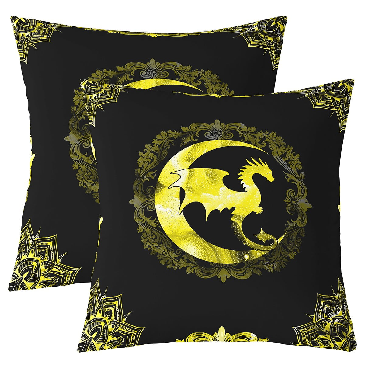Erosebridal Golden Ancient Dragon Cushion Covers for Sofa Set of 2 for ...