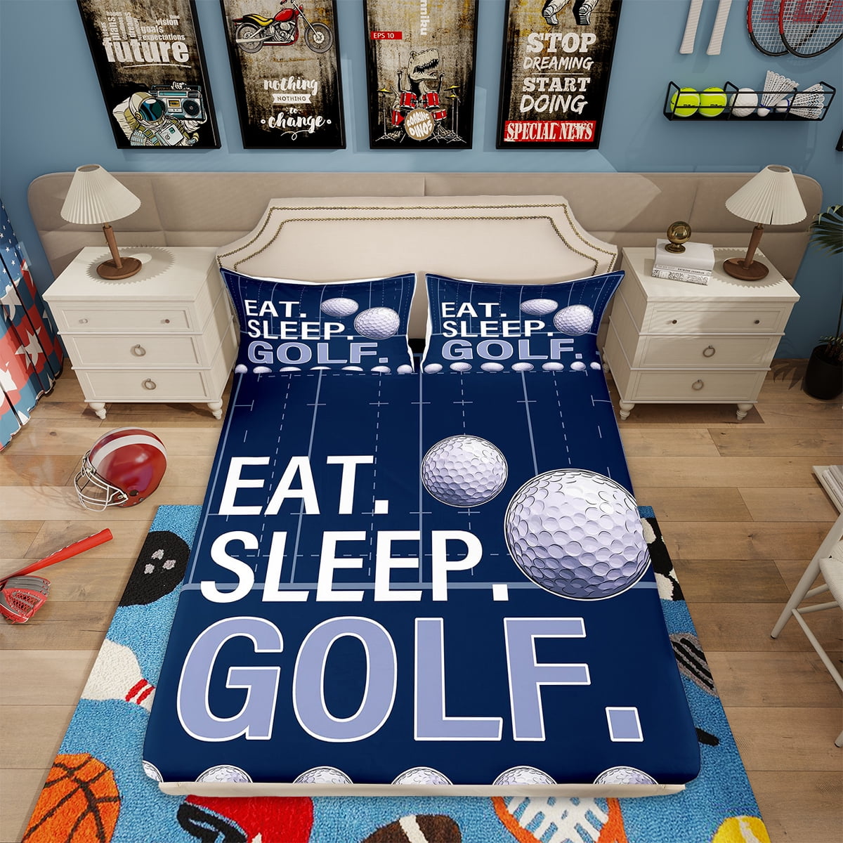 Erosebridal Golf Print Bed Sheets Set Twin Size Teens, Sports Theme ...