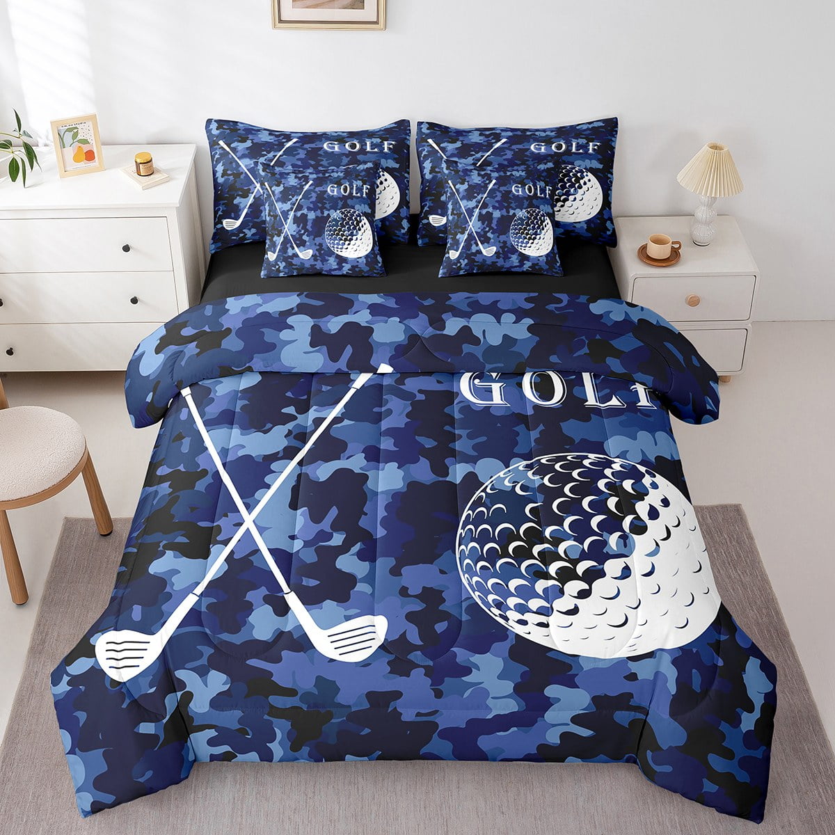 Erosebridal Golf Print Bedding King Size, Blue Camouflage Comforter ...