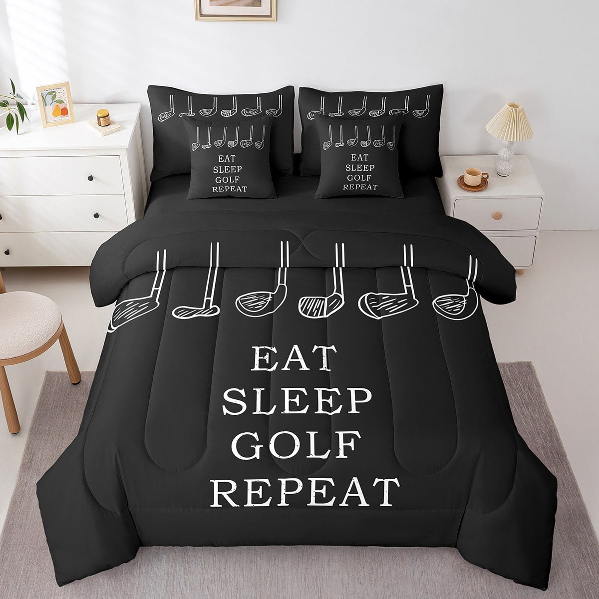 Erosebridal Golf Theme Bedding King Size, Eat Sleep Golf Repeat Print ...