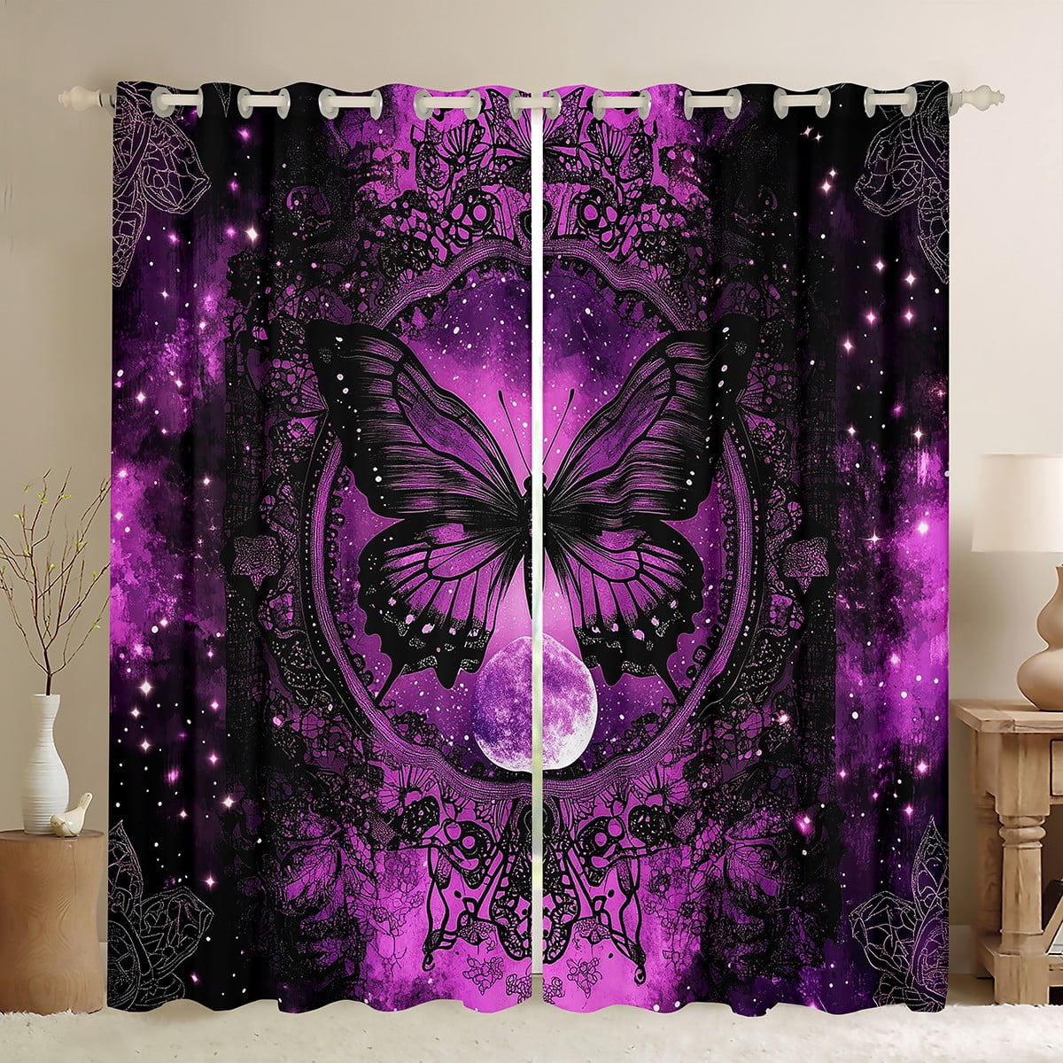 Erosebridal Gothic Butterfly Curtains and Drapes (52x84), Bohemian ...