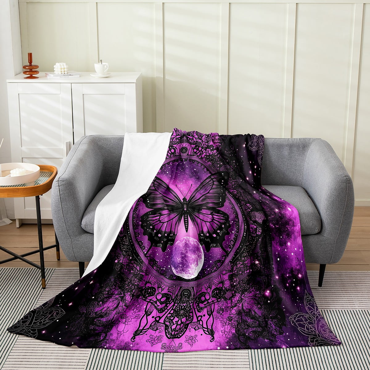 Erosebridal Gothic Butterfly Flannel Blanket, Bohemian Mandala Sherpa ...
