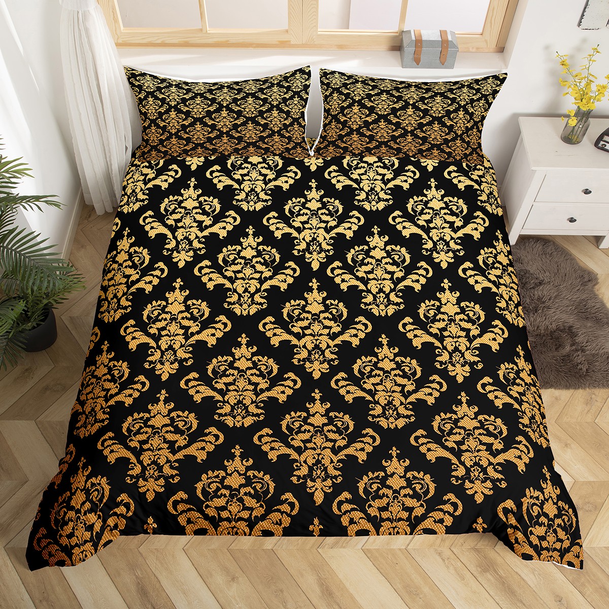 Erosebridal Gothic Damask Duvet Cover Set Black Floral Damask Bedding ...