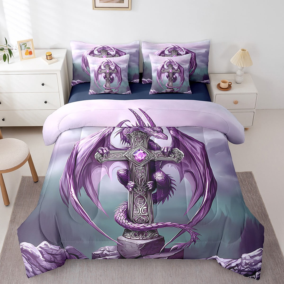 Erosebridal Gothic Dragon Bedding Sets Full Size,Magic Animal Comforter ...