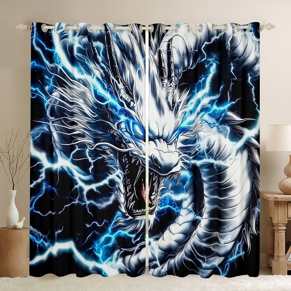 Erosebridal Gothic Dragon Curtains Pack of 2 (42x90), Blue Lighting 30% ...