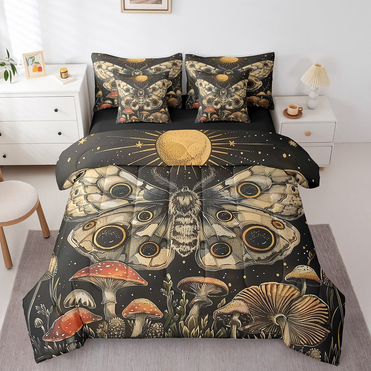 Erosebridal Gothic Moth Bed in a Bag Full size, Boho Mushroom Bed Set ...