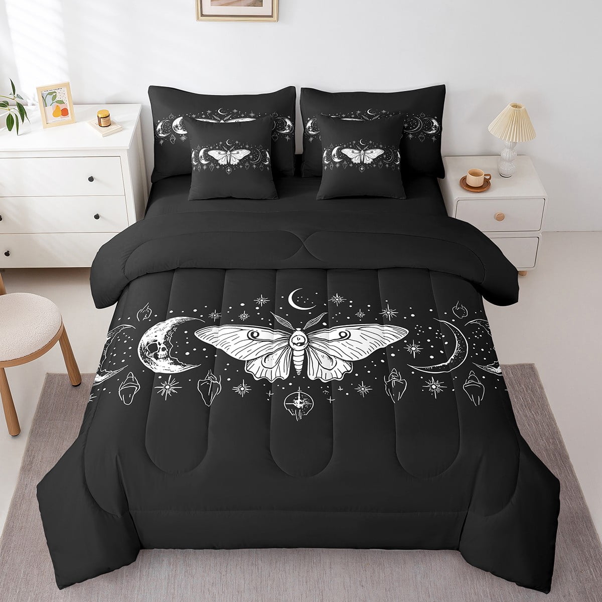 Erosebridal Gothic Moth Bed in a Bag, Galaxy Print Bed Set, Boho Moon ...
