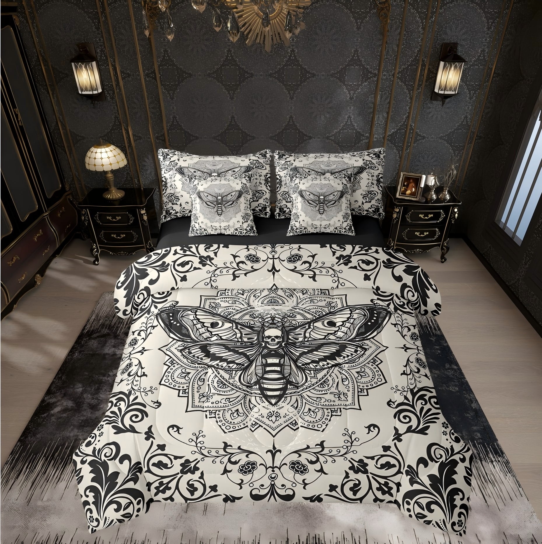 Erosebridal Gothic Moth Bed in a Bag King size, Mandala Bohomian Bed ...