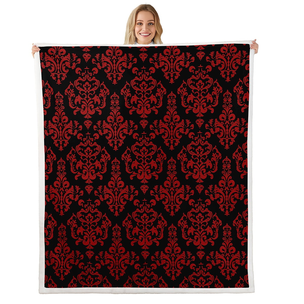 Erosebridal Gothic Plush Blanket Black Red Damask Fleece Throw Blanket ...