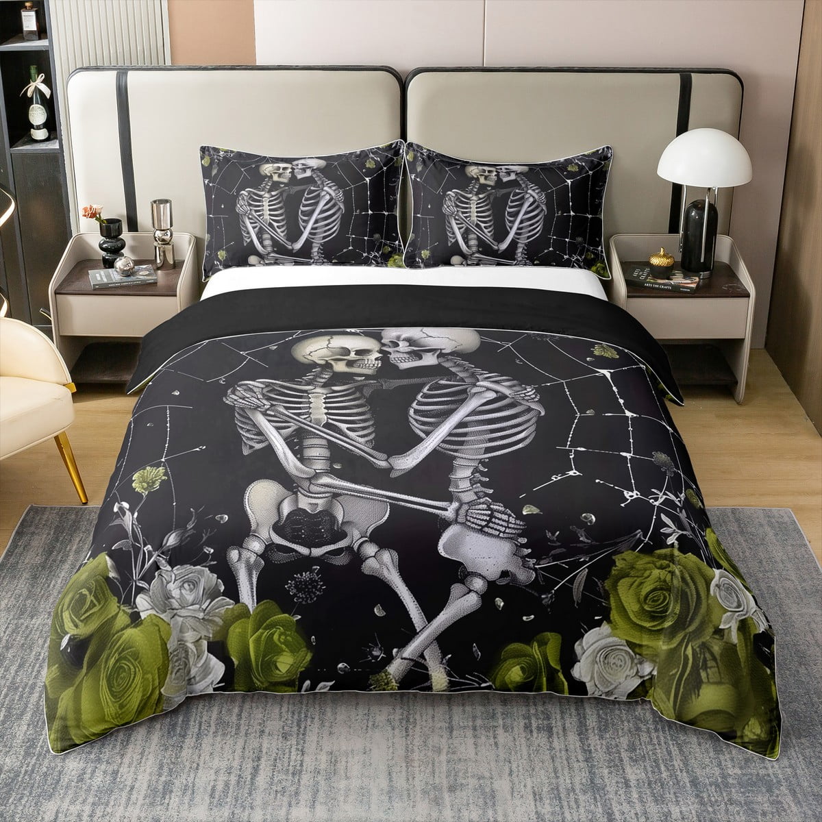 Erosebridal Gothic Skeleton 100% Cotton Duvet Cover Full Size, Green ...