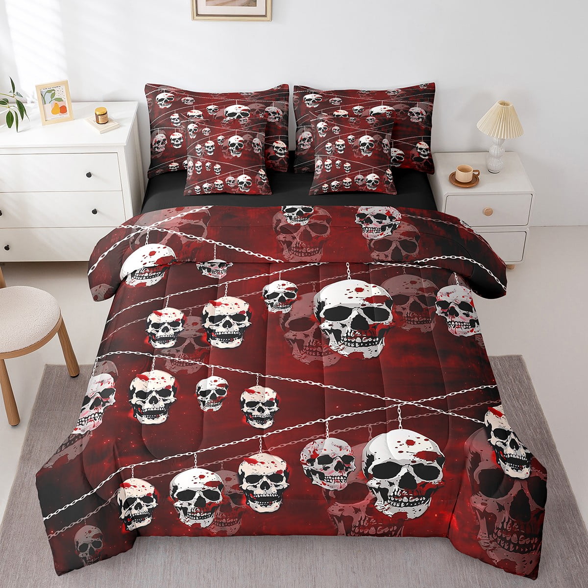 Erosebridal Gothic Skeleton Bed in a Bag Queen size, Red Bed Set ...