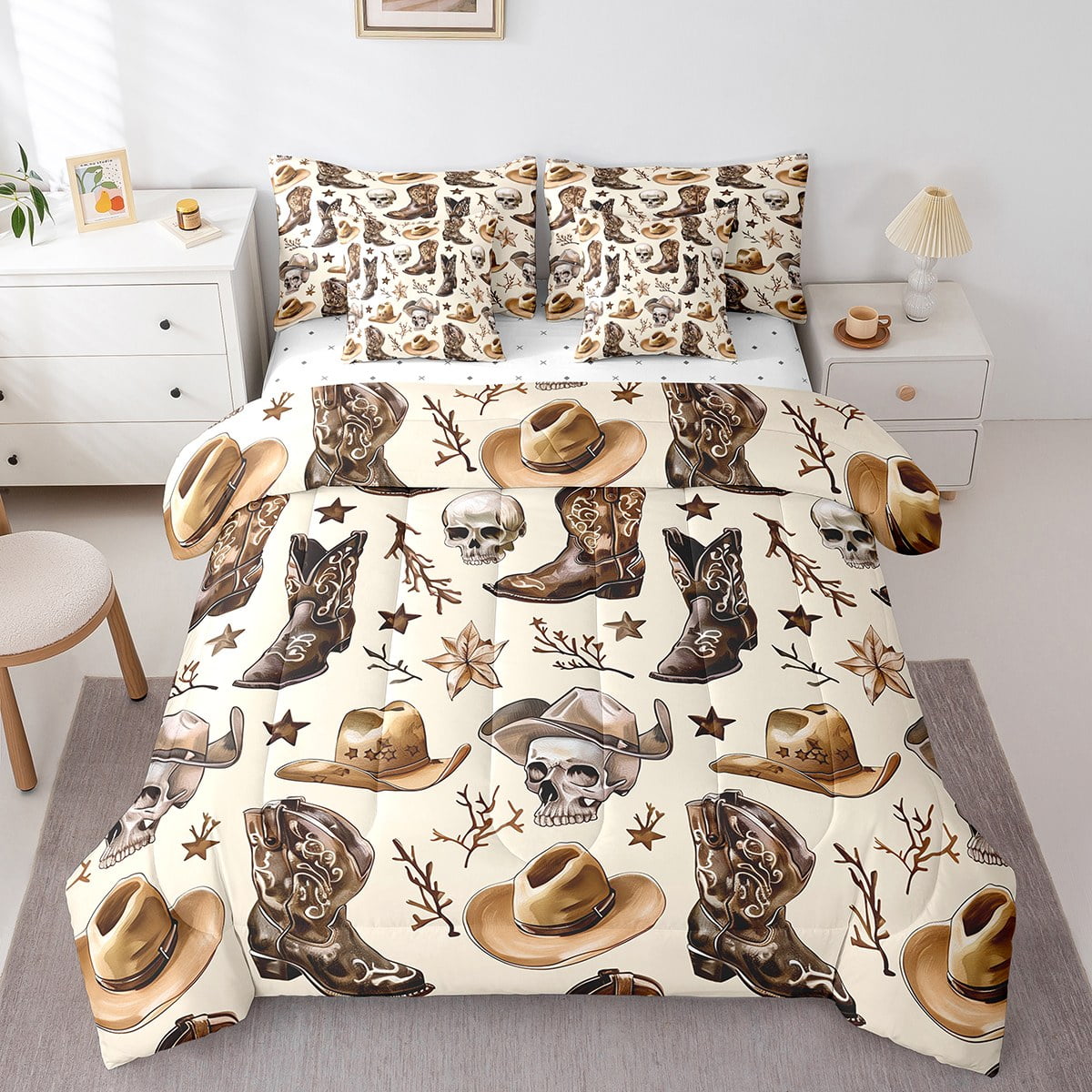 Erosebridal Gothic Skull Bedding Sets Full Size, Western Boot Comforter ...