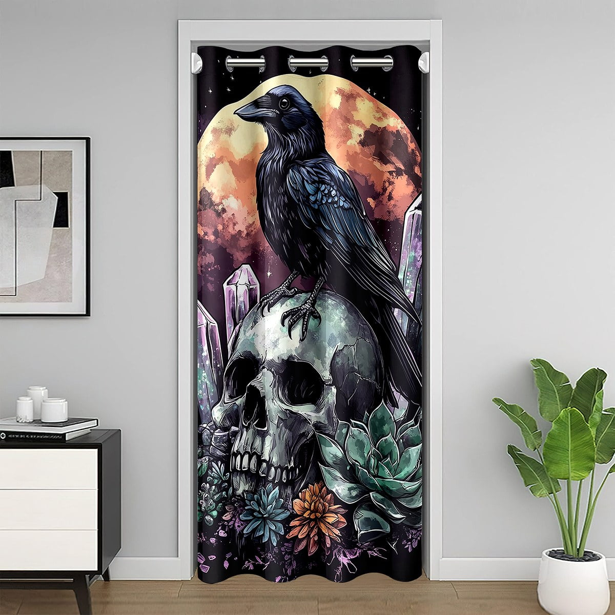 Erosebridal Gothic Skull Door Curtain Panel 34x80, Halloween Crow Door ...