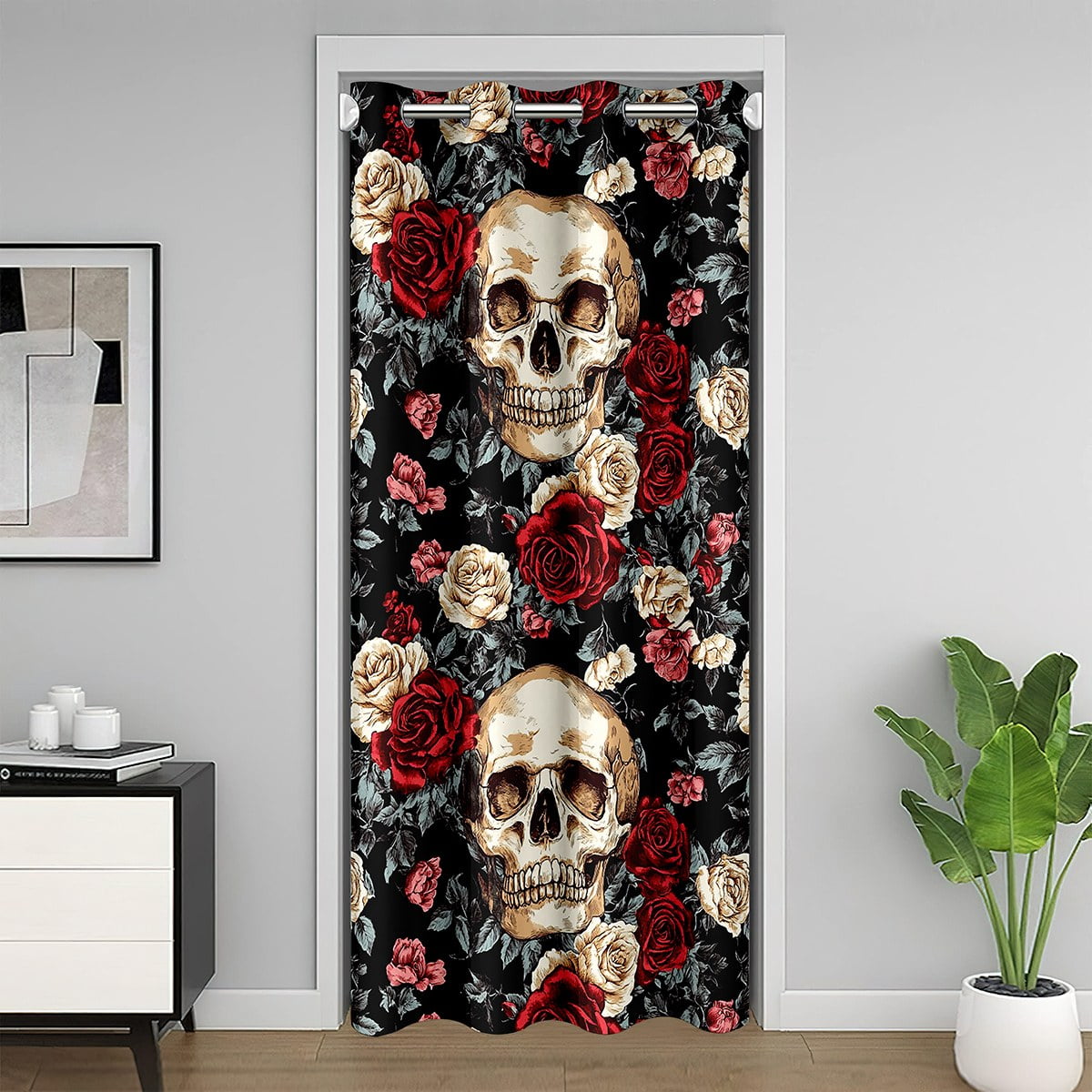 Erosebridal Gothic Skull Door Curtain Panel 42x80, Romantic Rose Room ...