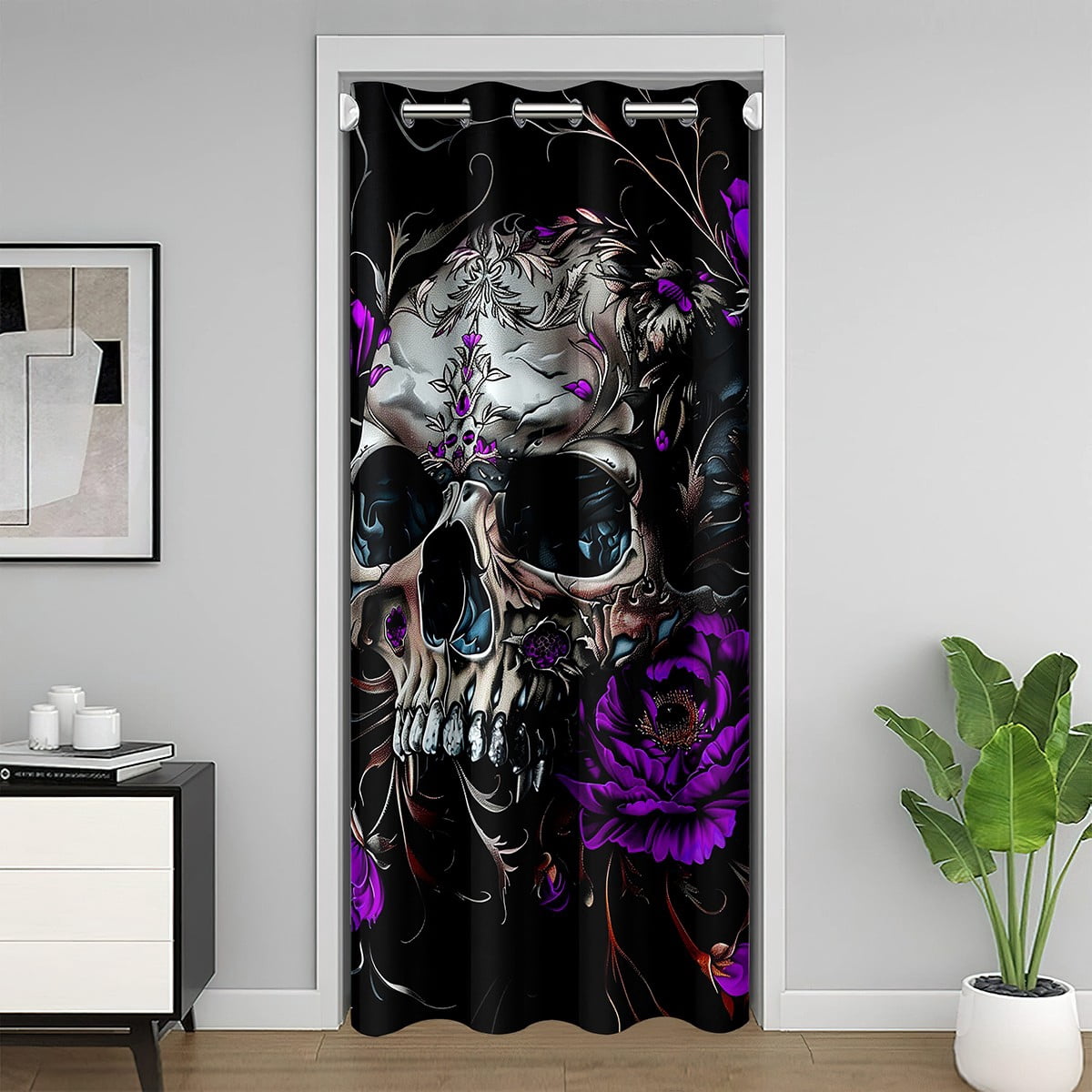Erosebridal Gothic Skull Door Curtain Panel 52x84, Floral Flower Room ...