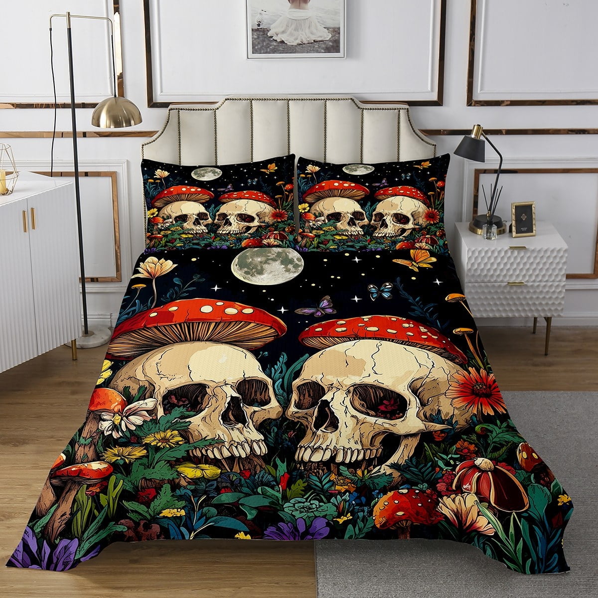 Erosebridal Gothic Skull Skeleton Quilt Sets for King Size Bed, Boho ...