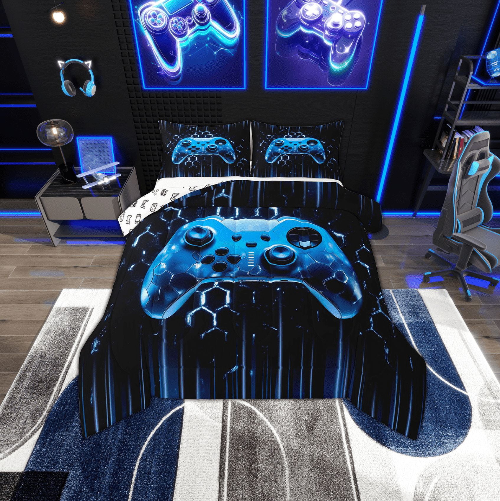 Erosebridal Gradient Blue Gampad Comforter Sets, Gamer Game Comforters ...