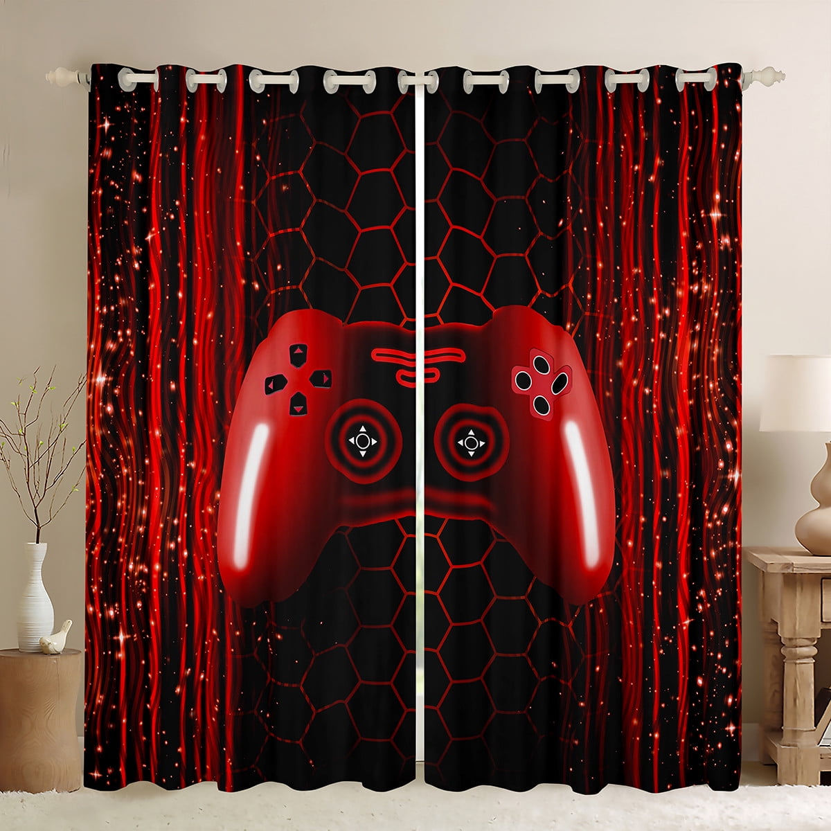 Erosebridal Gradient Gamer Curtains for Living Room,Video Game Curtains ...