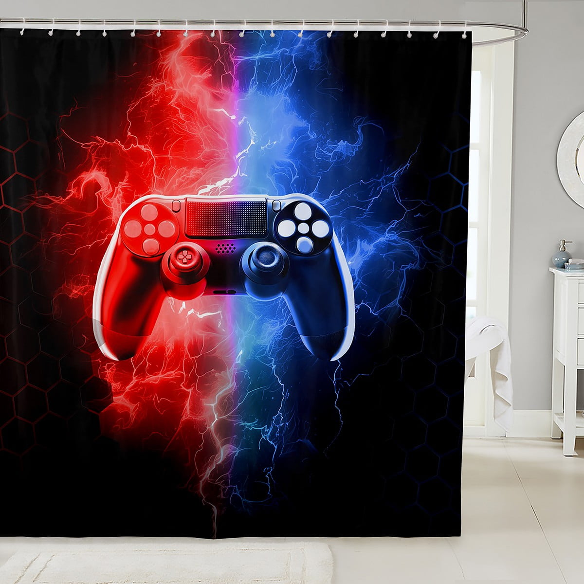 Erosebridal Gradient Gamer Shower Curtain 72Wx84L,Abstract Lightning ...