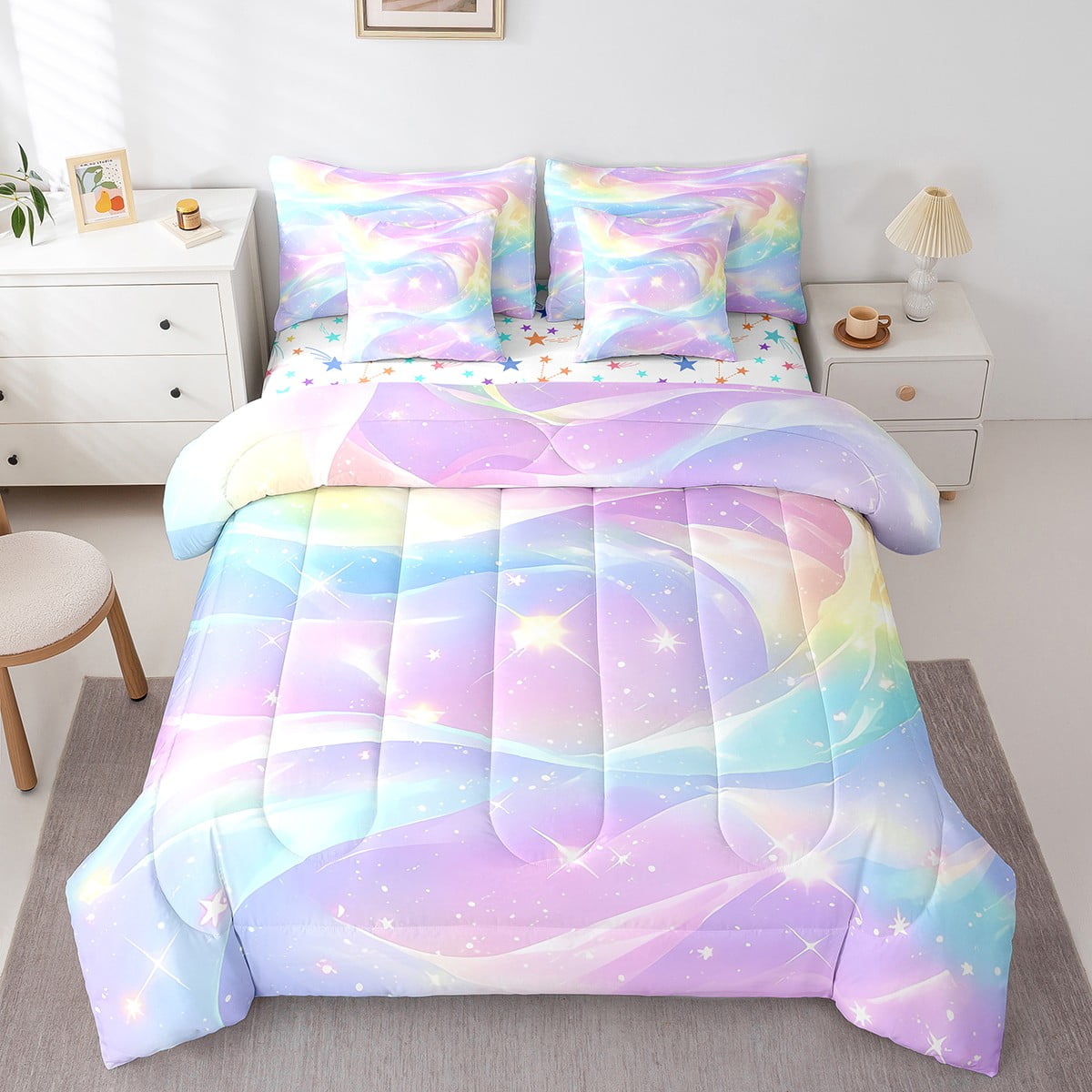 Erosebridal Gradient Glitter Bedding Sets Twin Size,Romantic Galaxy ...
