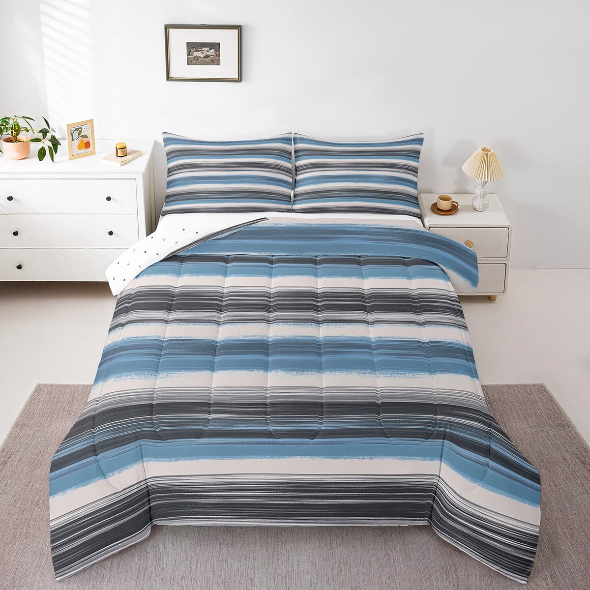 Erosebridal Gradient Gray Blue Bedding Sets Queen with Comforter ...