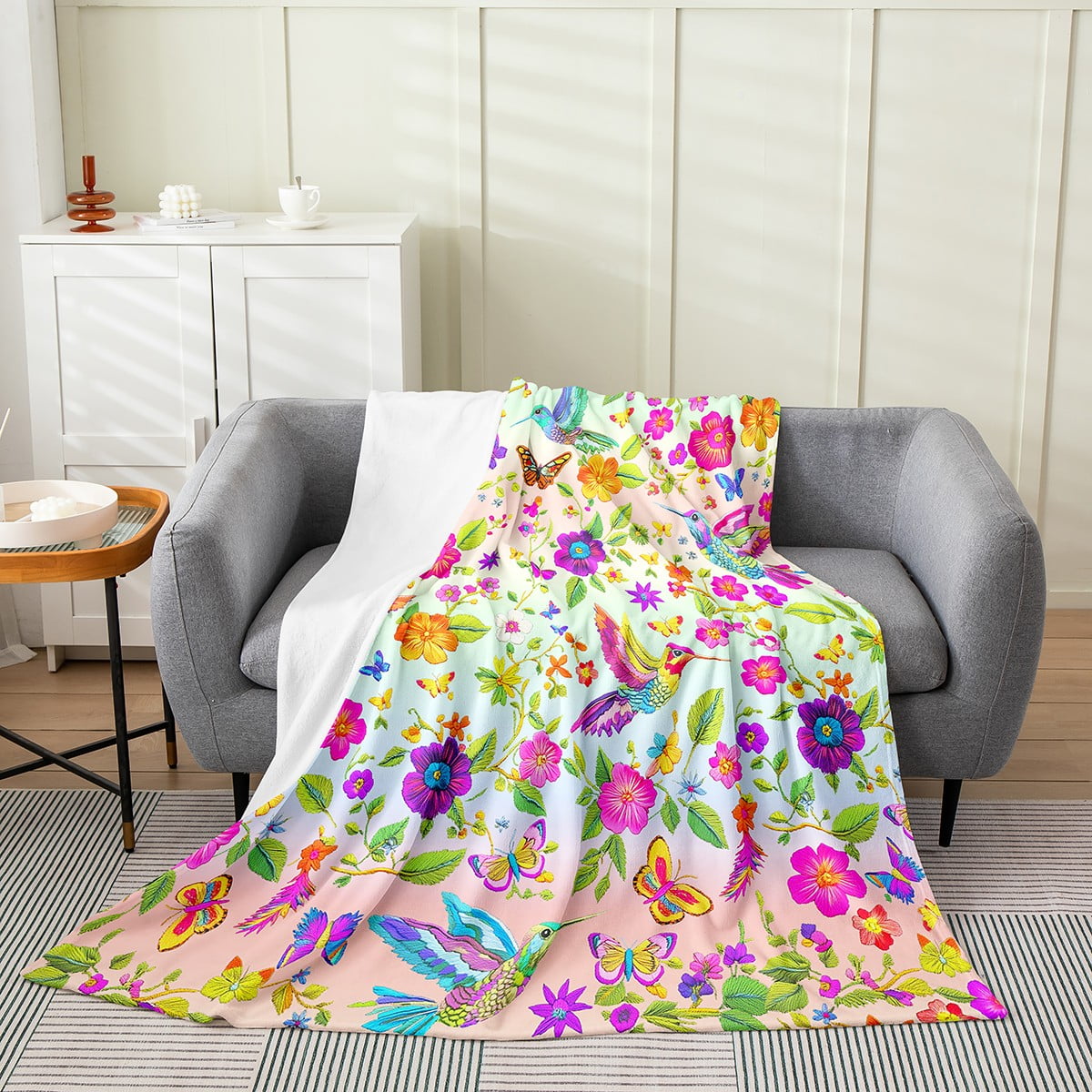 Erosebridal Gradient Humming Bird Fleece Blanket 30x40,Pink Blue Ombre ...