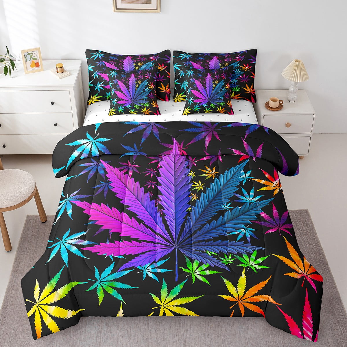 Erosebridal Gradient Leaves Bedding Sets Full Size, Botanical Comforter ...
