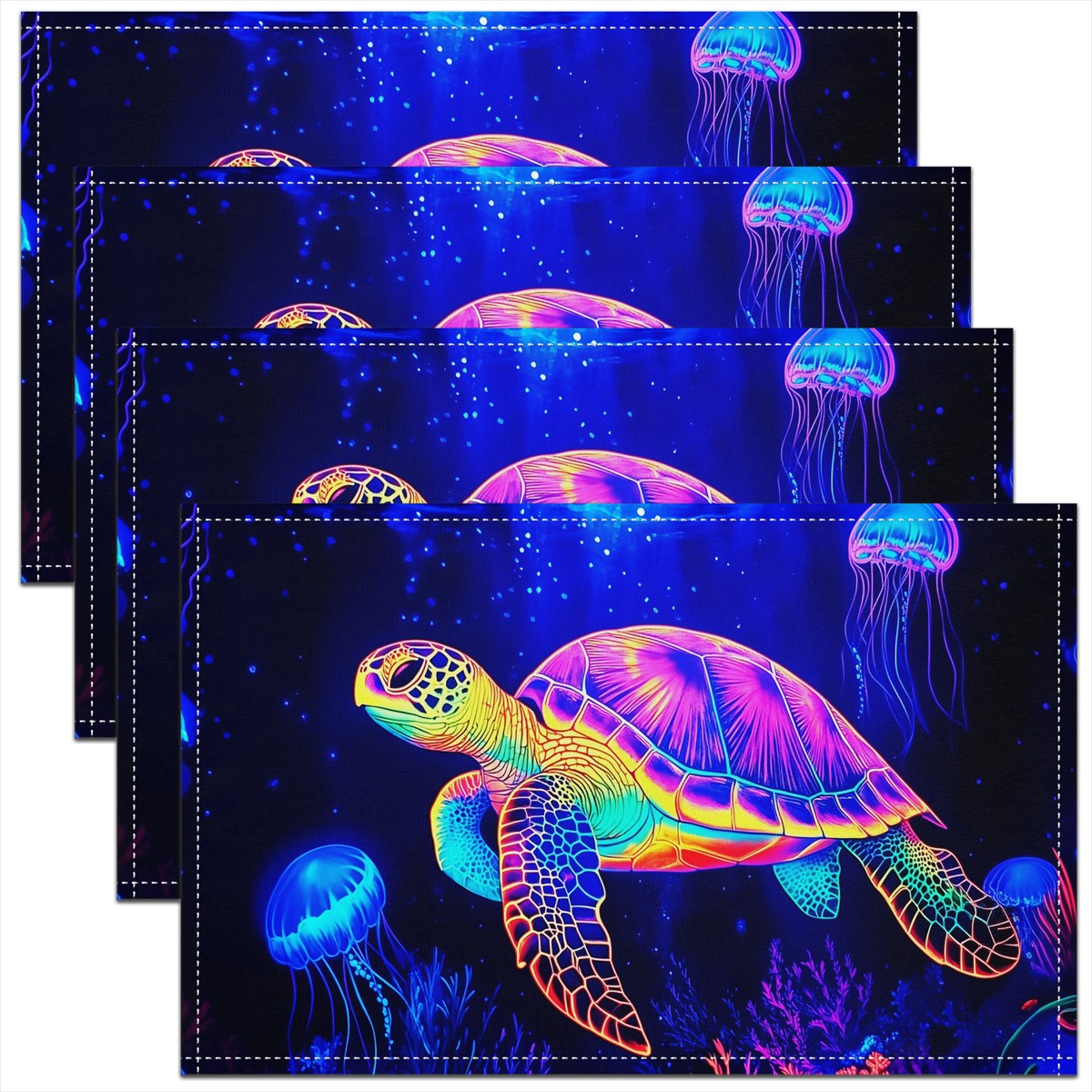 Erosebridal Gradient Sea Turtle Placemats Set of 4, Deep Ocean Wildlife ...