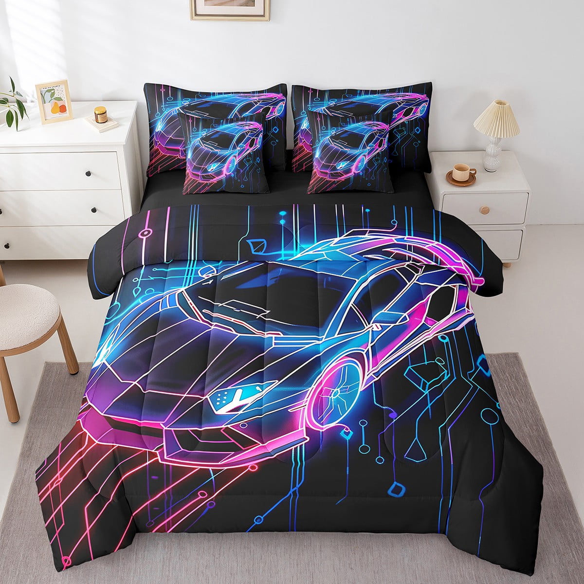 Erosebridal Gradient Sports Car Bedding Twin Size , Racing Car Bed in a ...