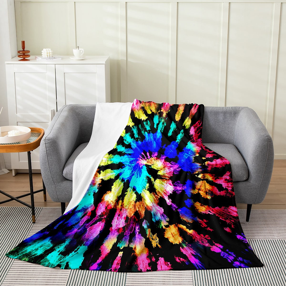 Erosebridal Gradient Tie Dye Sherpa Blanket 50x60,Spiral Swirl Fuzzy ...