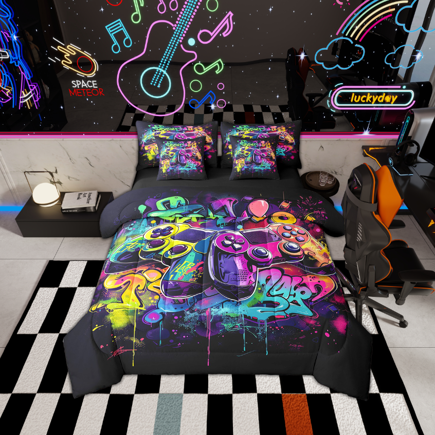 Erosebridal Graffiti Gamepad Bedding Sets Full Size, Gaming Gamer ...