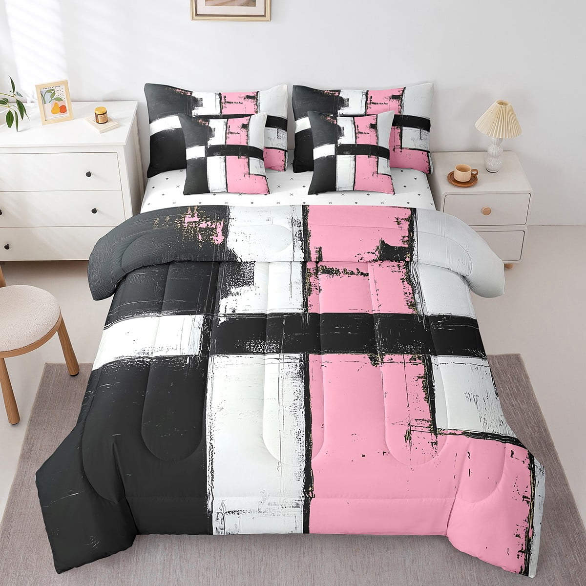Erosebridal Graffiti Geometric Lines Bedding Full Size,Modern Aesthetic Art Bed Set,Black White ...